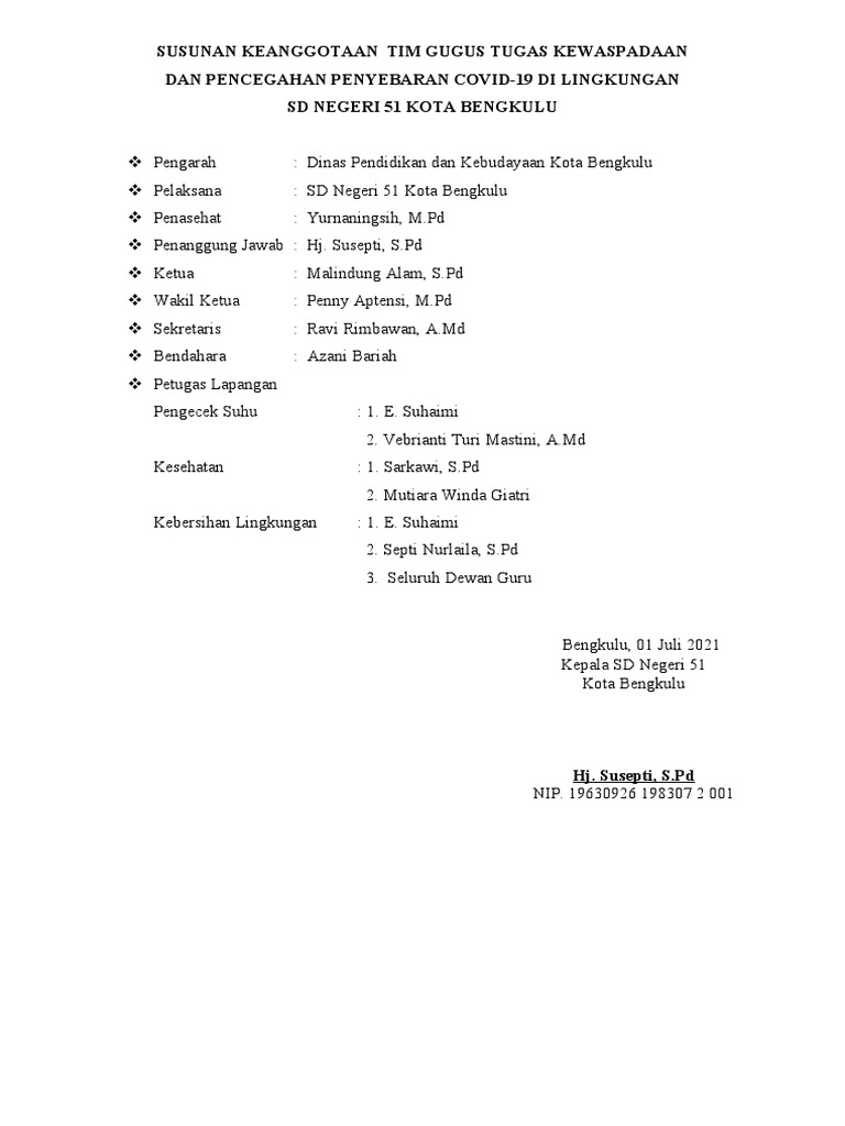 Susunan Keanggotaan Tim Gugus Tugas Kewaspadaan | PDF Susunan Keanggotaan Tim Gugus Tugas Kewaspadaan | PDF