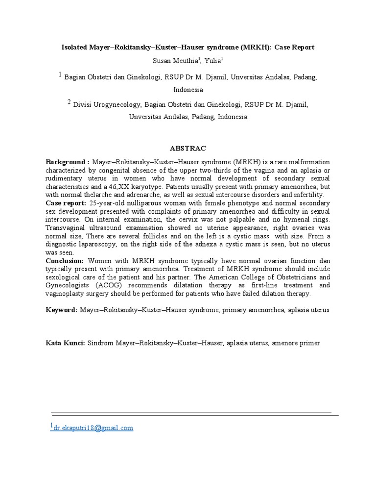 MRKH Jurnal SH | PDF | Sexual Reproduction | Pelvis