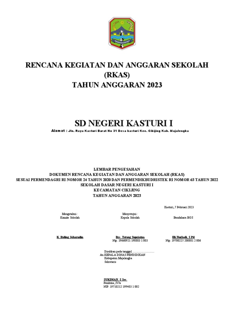 Lembar Pengesahan Rkas 2023 Kasturi 1 | PDF