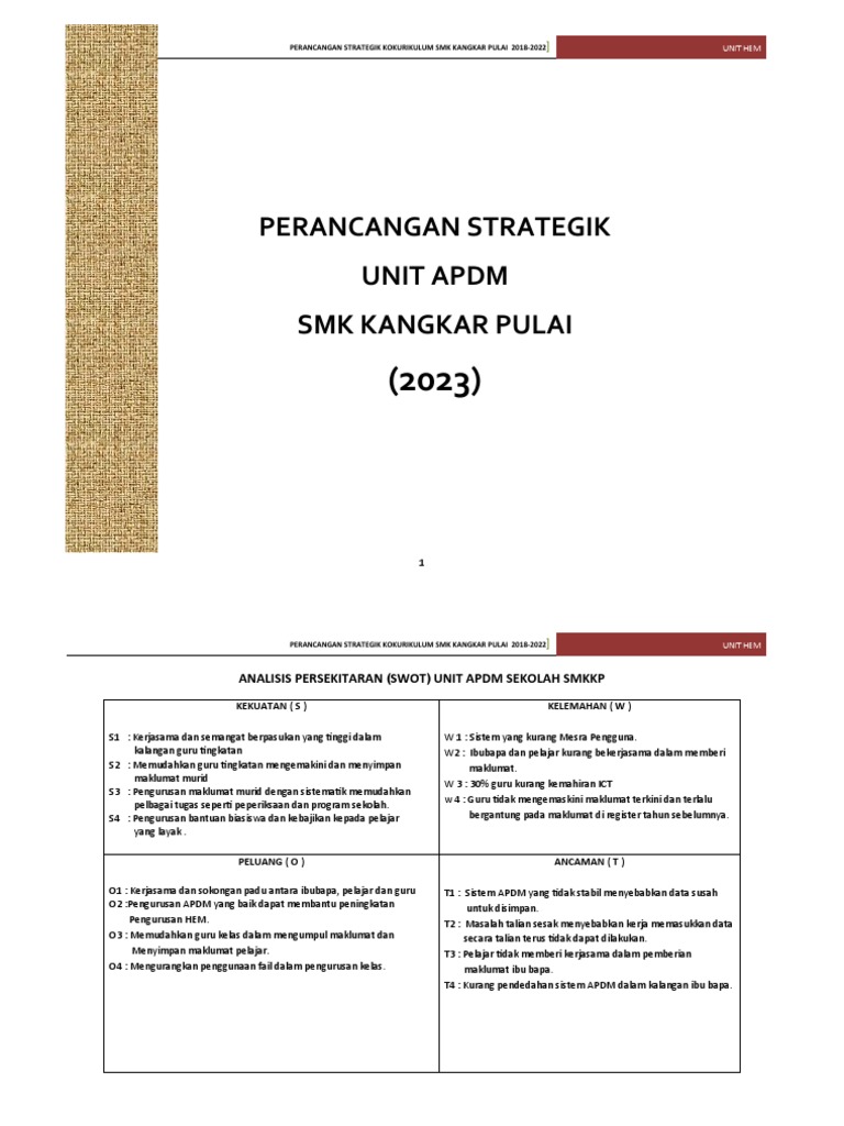 PERANCANGAN STRATEGIK PELAN TAKTIKAL DAN OPERASI APDM 2023 (Repaired) | PDF | Karier ...