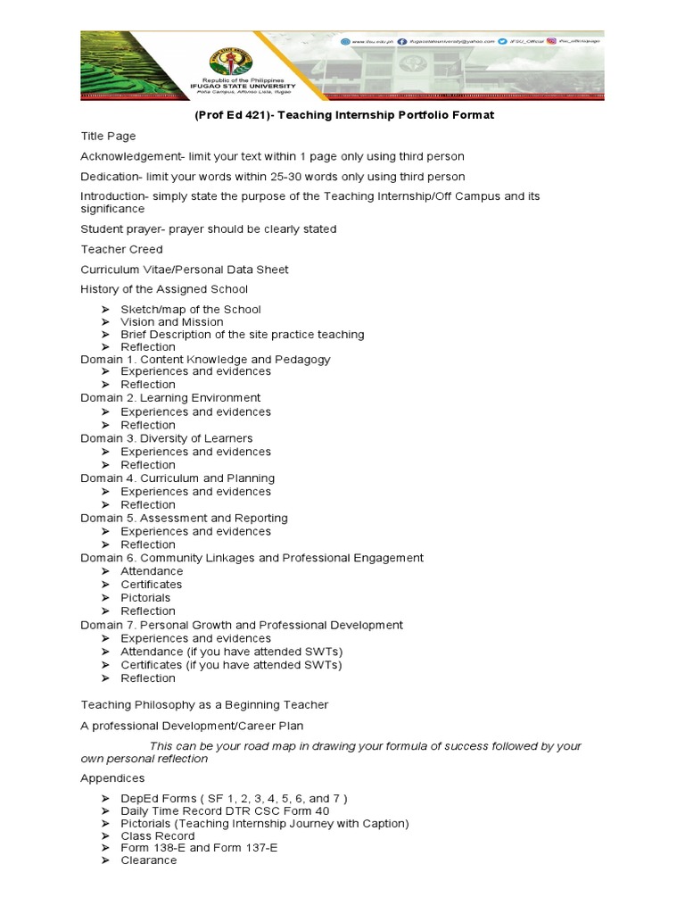 Teaching Internship Portfolio Format | PDF | Curriculum | Learning
