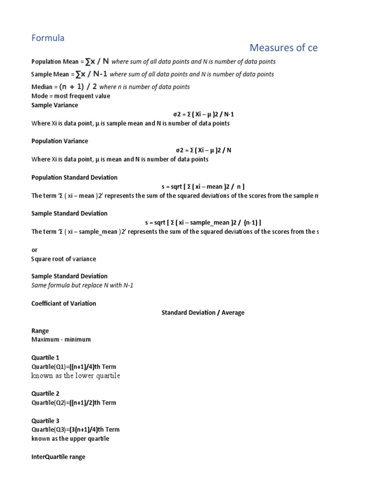 QM Consolidated Formulae | PDF | Standard Deviation | Standard Error QM Consolidated Formulae | PDF | Standard Deviation | Standard Error