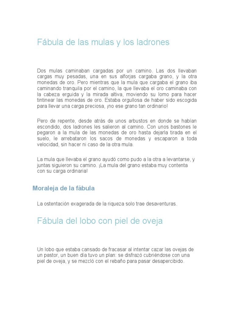 Fábula de Las Mulas y Los Ladrones | PDF | Oveja