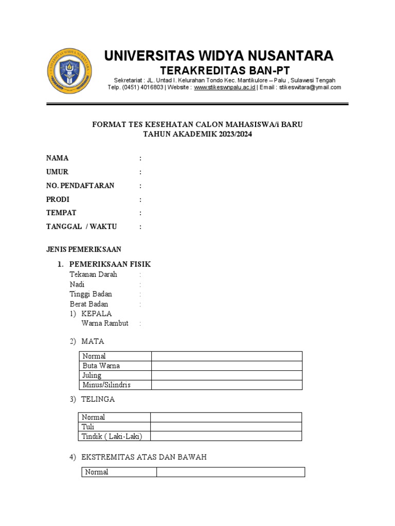 Format Tes Kesehatan Maba Terbaru | PDF