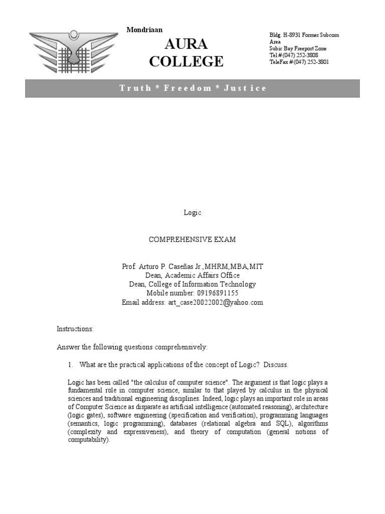 Comprehensive-Exam-for-Logic - Done | PDF | Logic | Computer Science