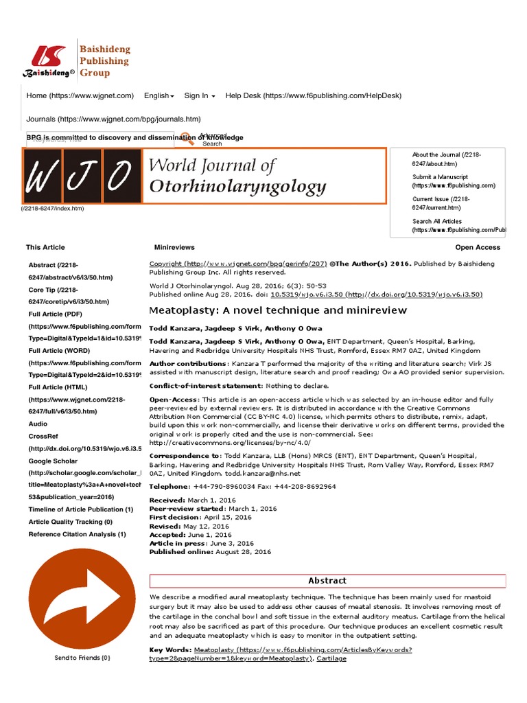 Meatoplasty: A Novel Technique and Minireview | PDF | Open Access | Surgery Meatoplasty: A Novel Technique and Minireview | PDF | Open Access | Surgery