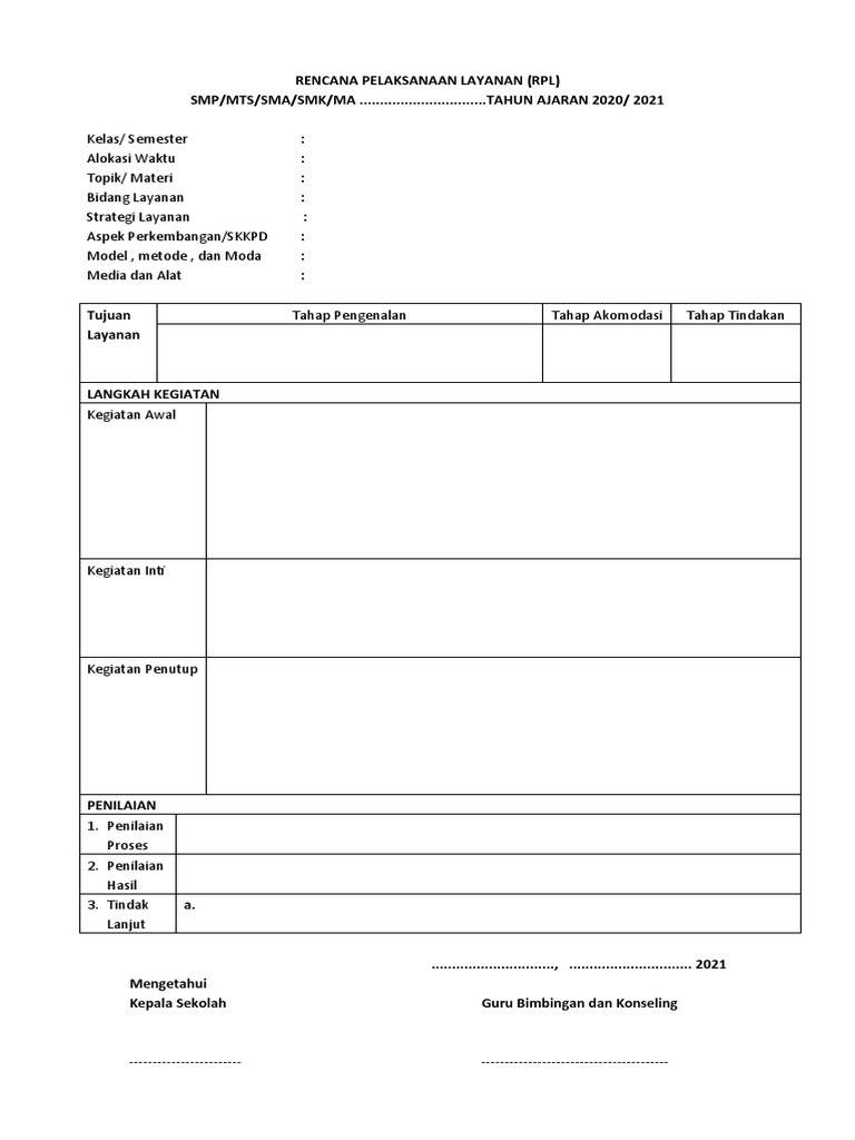 Contoh Pengisian RPL BK | PDF
