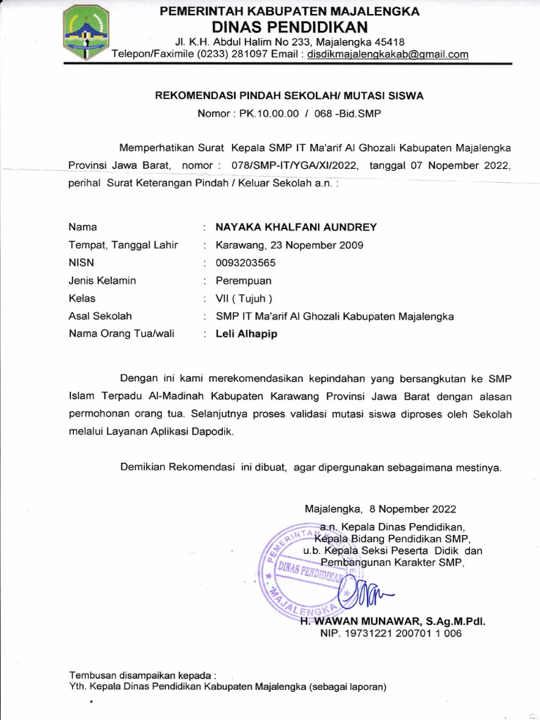 Surat Rekom Dinas | PDF