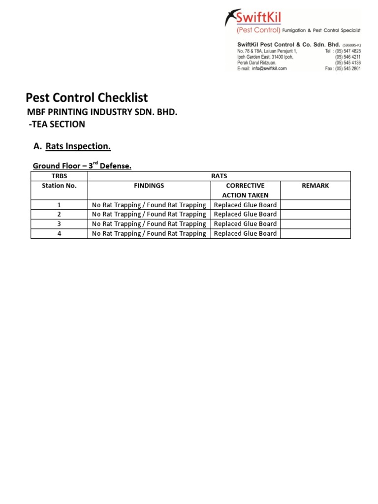 Checklist - MBF Printing Industry SDN BHD - Trbs Tea Section - April ...