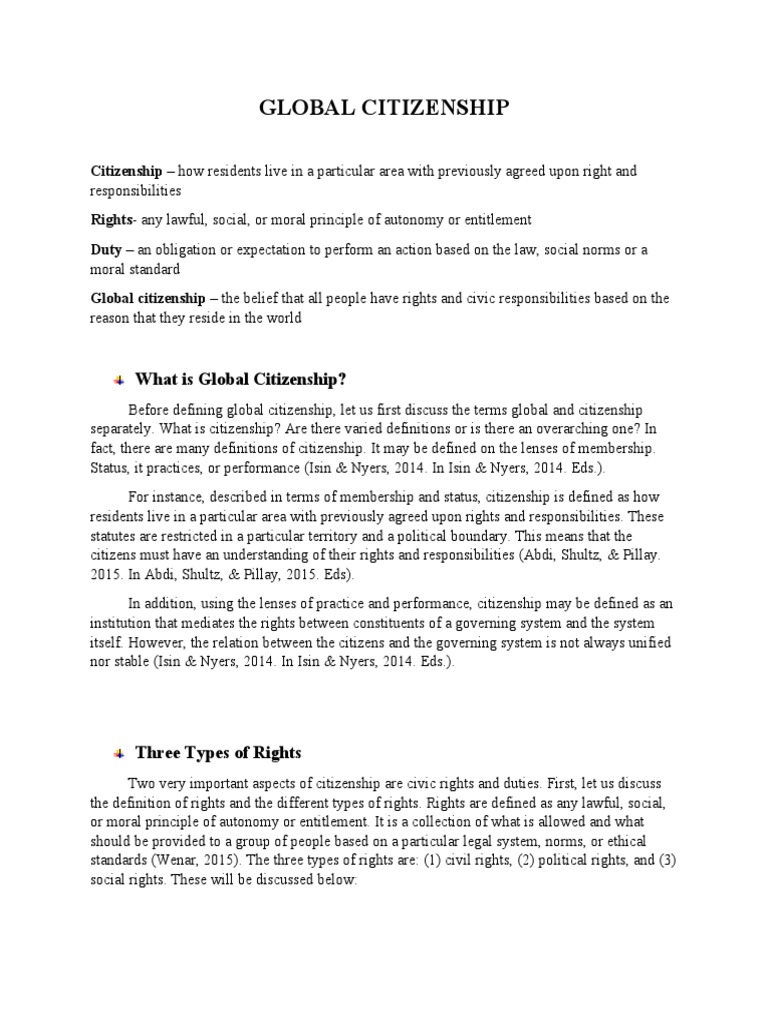 Global Citizenship | PDF | Citizenship | Rights
