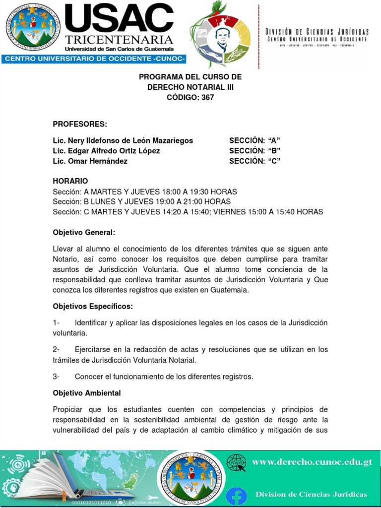 Programa, Derecho Notarial III, 2023 | PDF | Guatemala | Gobierno