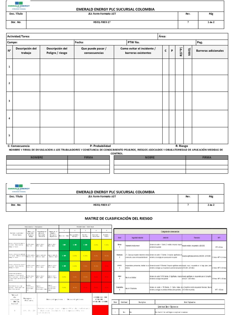 Anexo 3.7 Hseq-F003-17 Jsa Form - Formato Ast | PDF