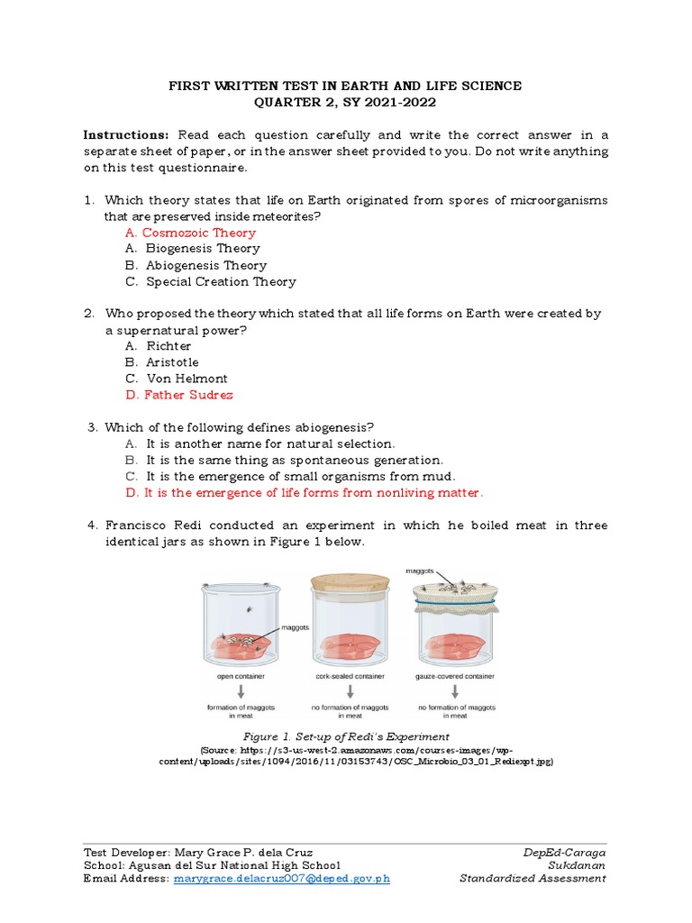 ELS - Q2 - Answer Key 1 | PDF | Life | Abiogenesis