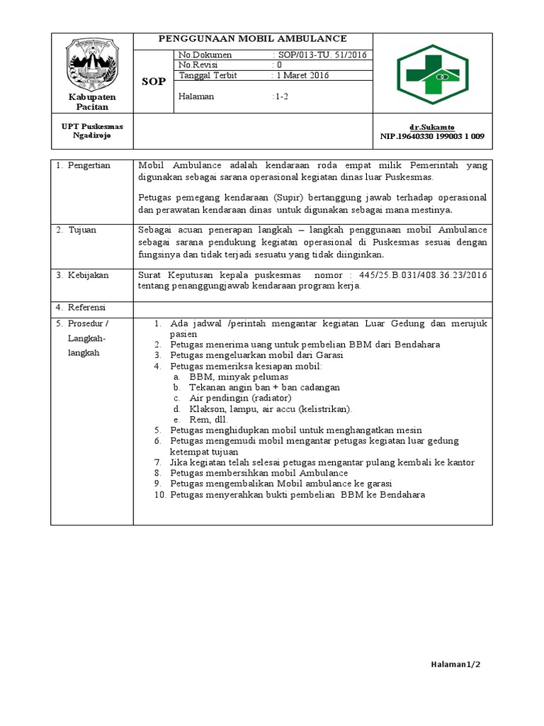 SOP Penggunaan Ambulance | PDF