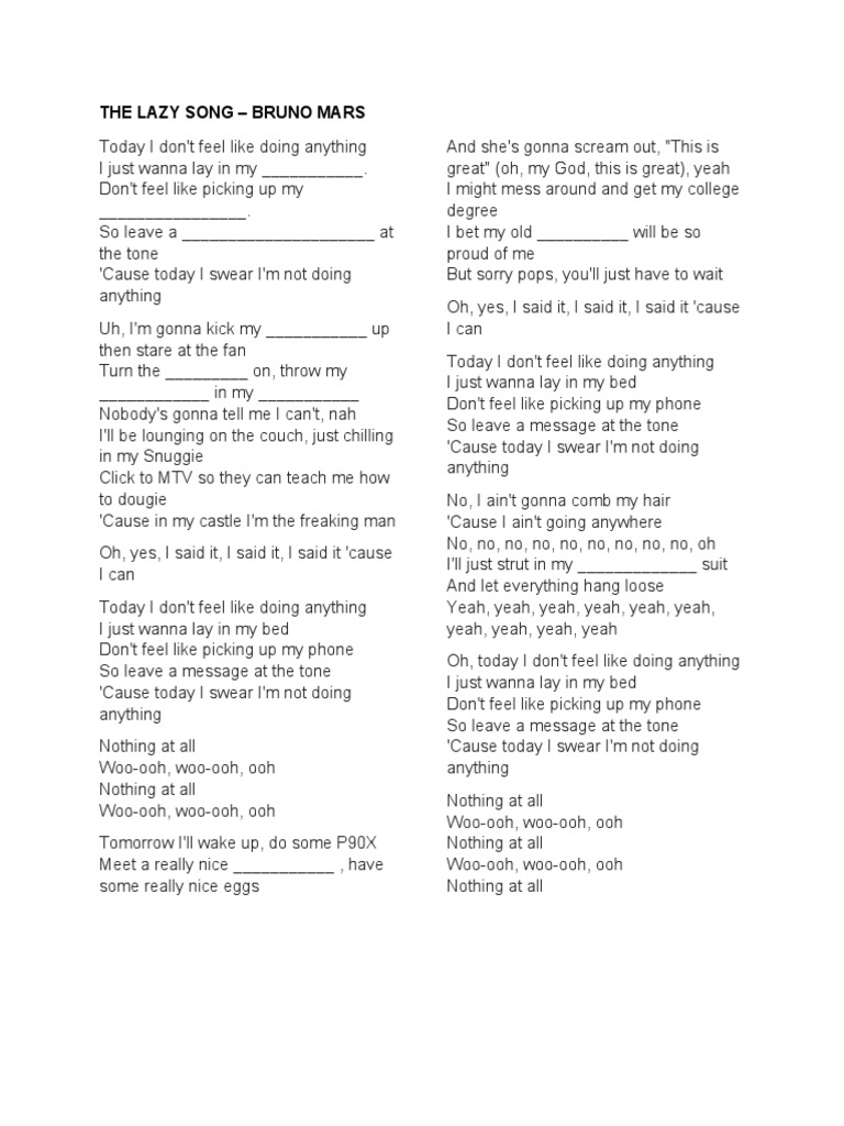 The Lazy Song | PDF | American Songs | Contemporary R&B