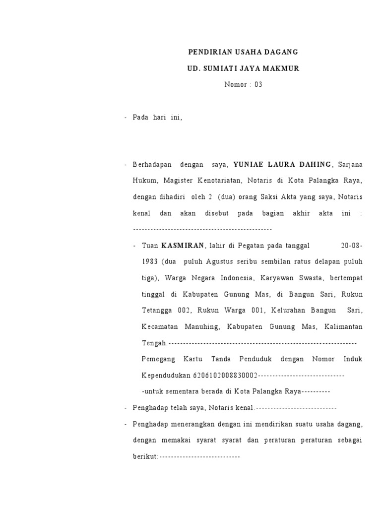 Pendirian UD. Sumiati Jaya Makmur | PDF