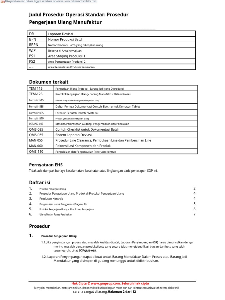 QMS 065 Manufacturing Rework Procedure Sample (1) .En - Id | PDF