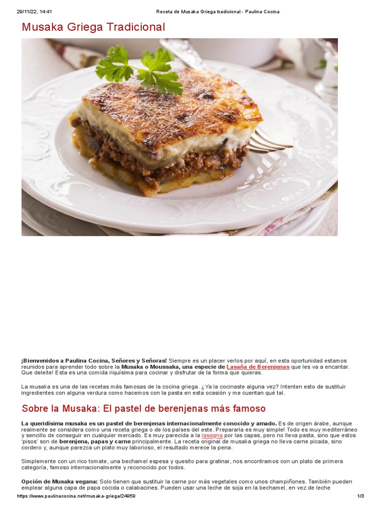 Receta de Musaka Griega Tradicional - Paulina Cocina | PDF | Comida y ...