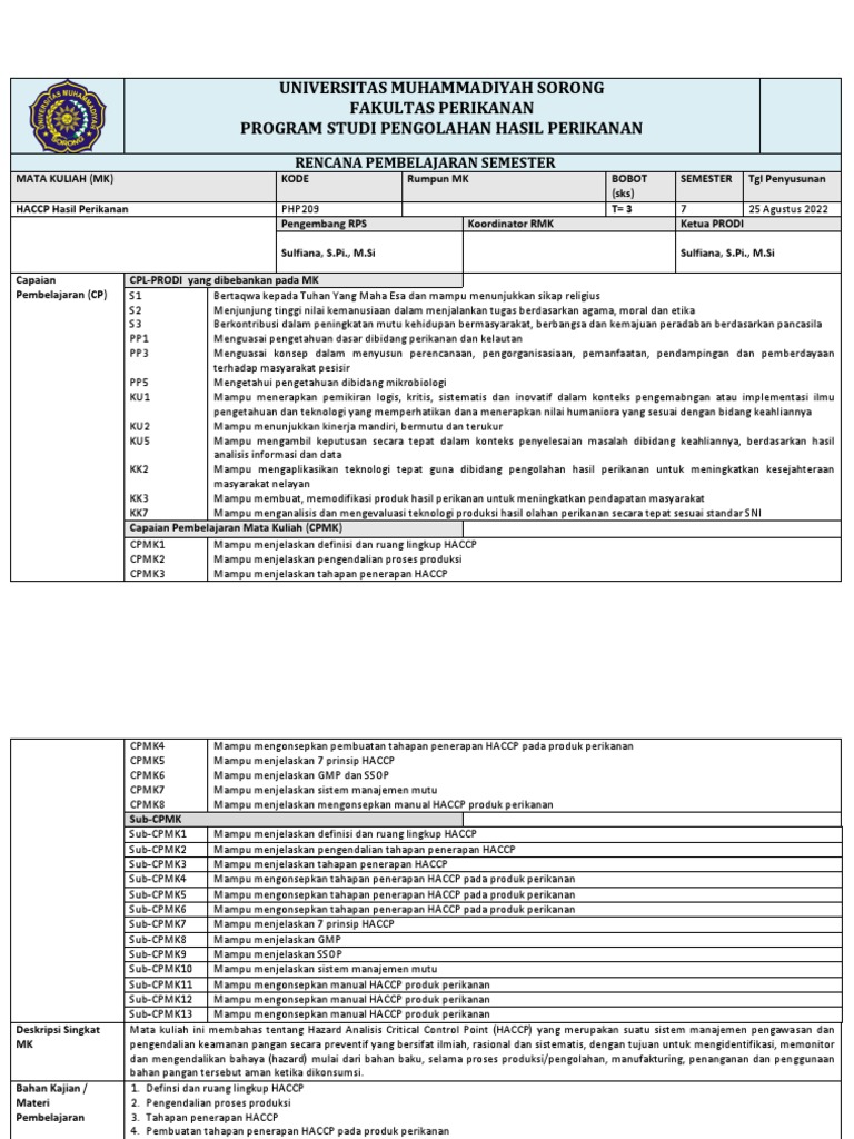 RPS Haccp Hasil Perikanan | PDF | Teknologi & Rekayasa