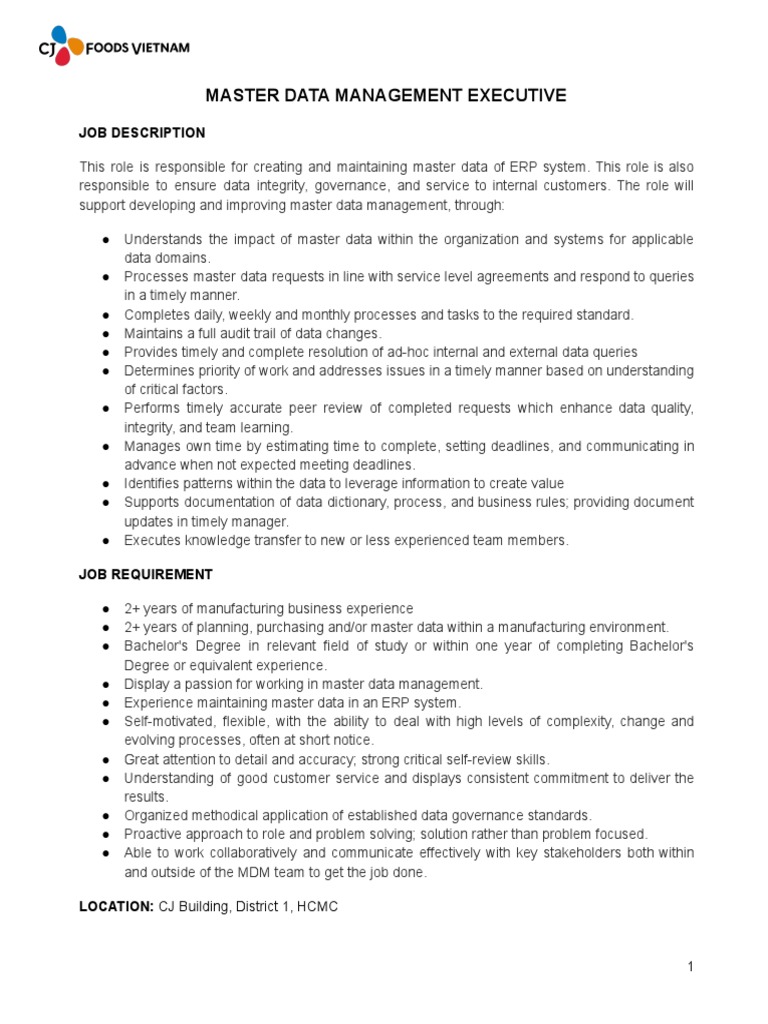 Master Data Management Executive | PDF | Data | Enterprise Resource ...