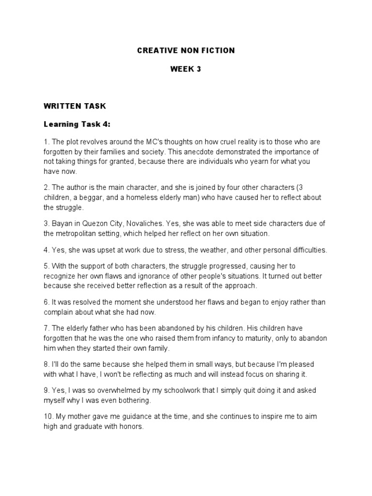 Creative Nonfiction Reflection | PDF | Narrative | Narration