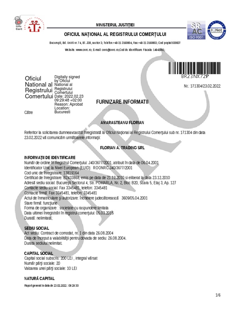 ONRC Certificat Informare | PDF