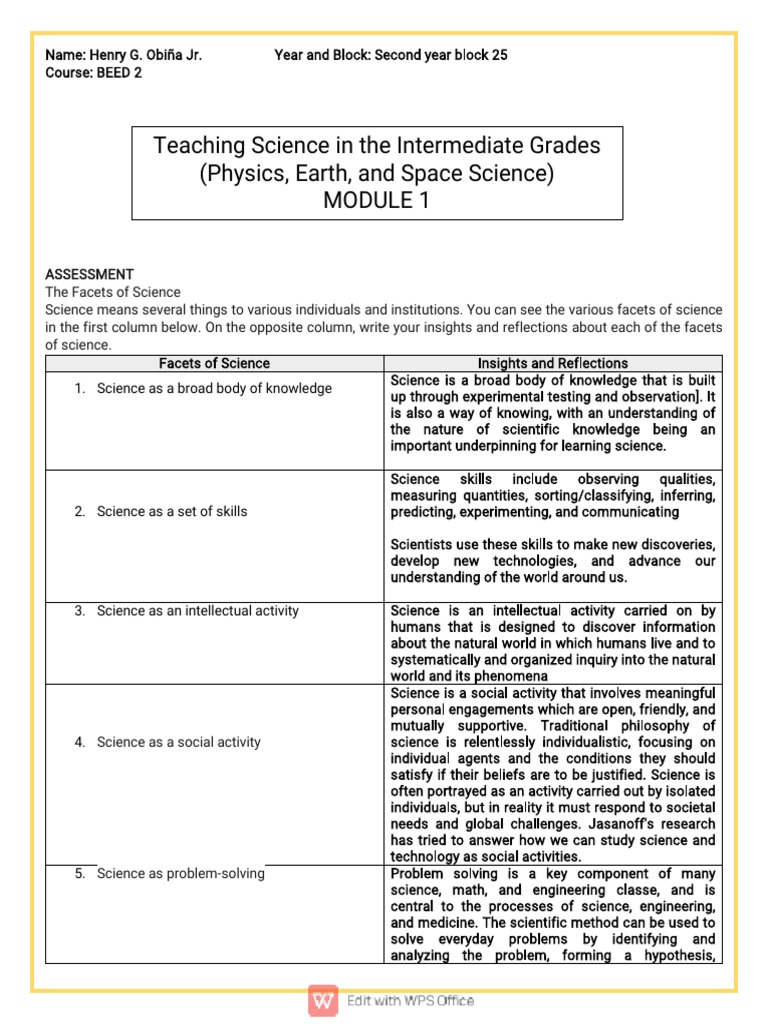 MODULE 1 Teaching Science in The Intermediate Grades (Physics, Earth ...