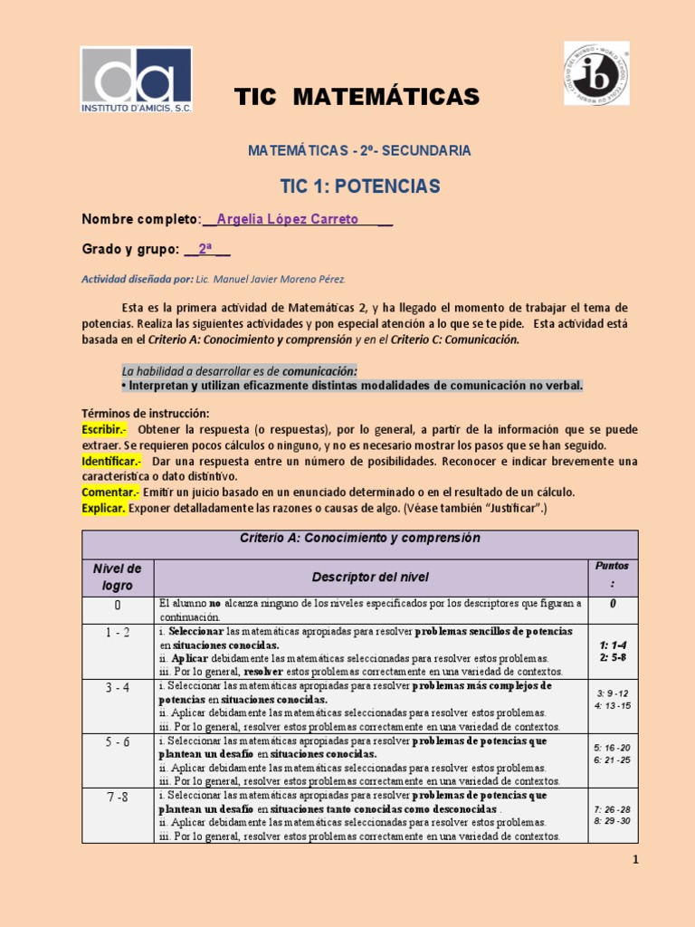 1 Tic1 - Potencias (1) Mate Argelia Oficial | PDF | Exponenciación | Matemáticas