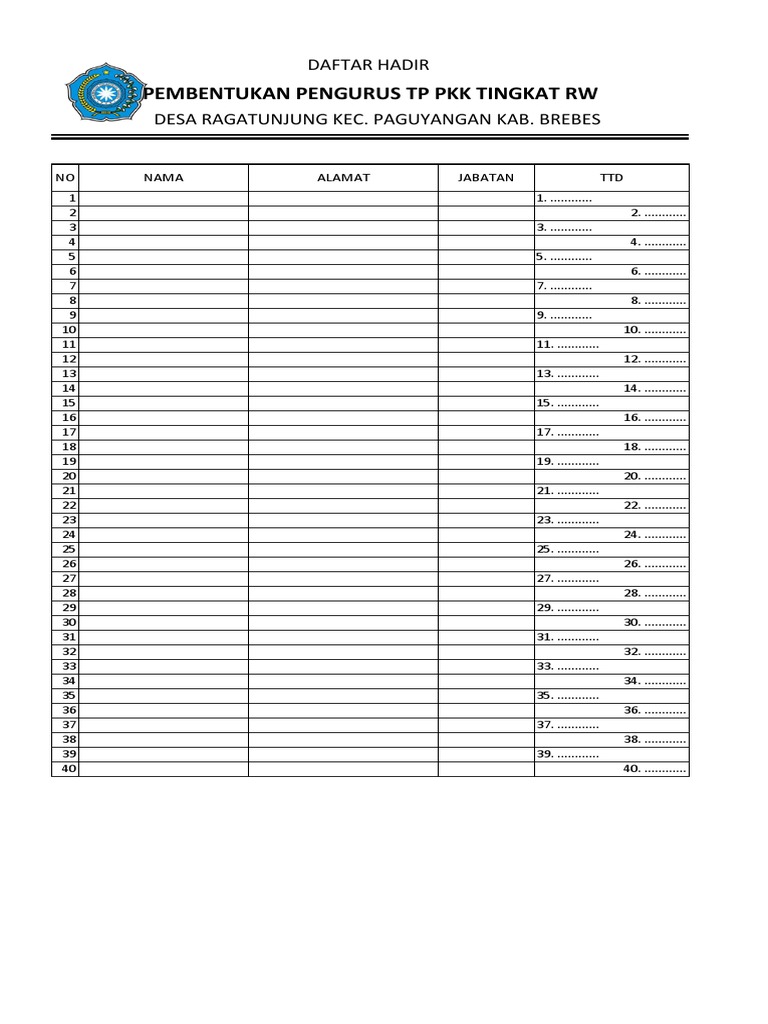 Daftar Hadir PKK | PDF