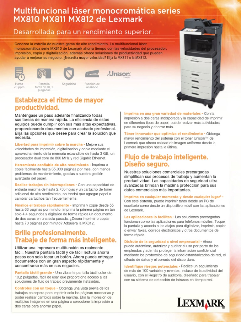 Lexmark MX810 MX811 MX812 | PDF | Fax | Pantalla táctil