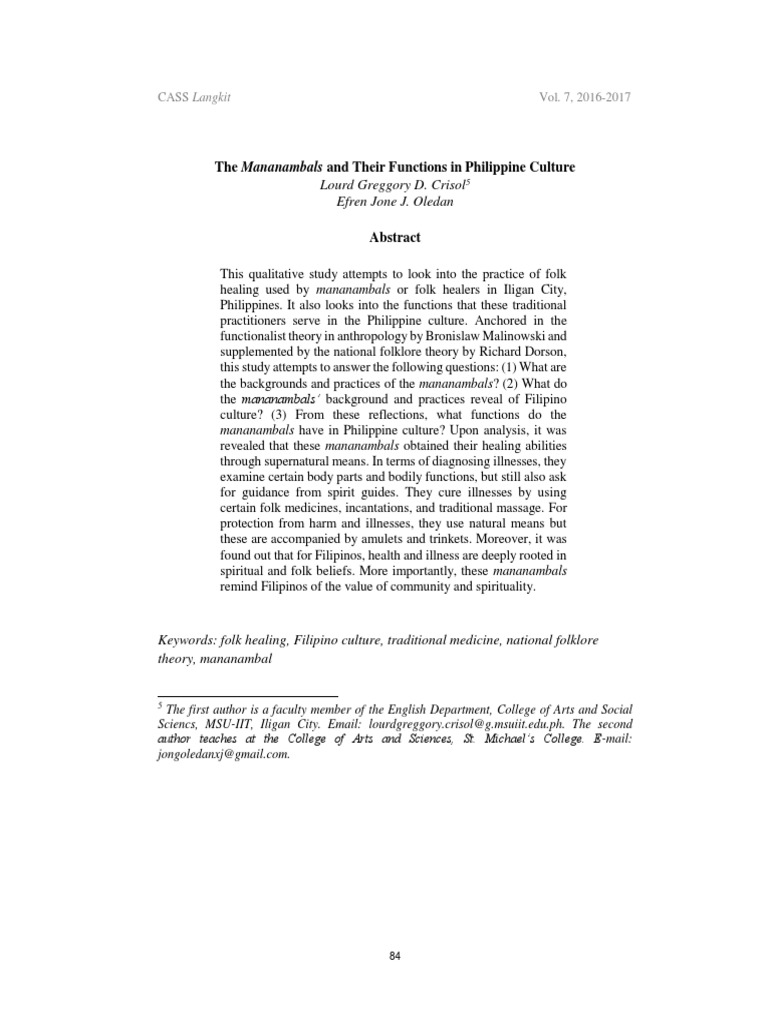 The Mananambals and Their Functions in Philippine Culture | PDF ...