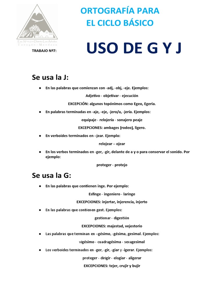 Ortografía Trabajo Nº7 Uso de G-J | PDF