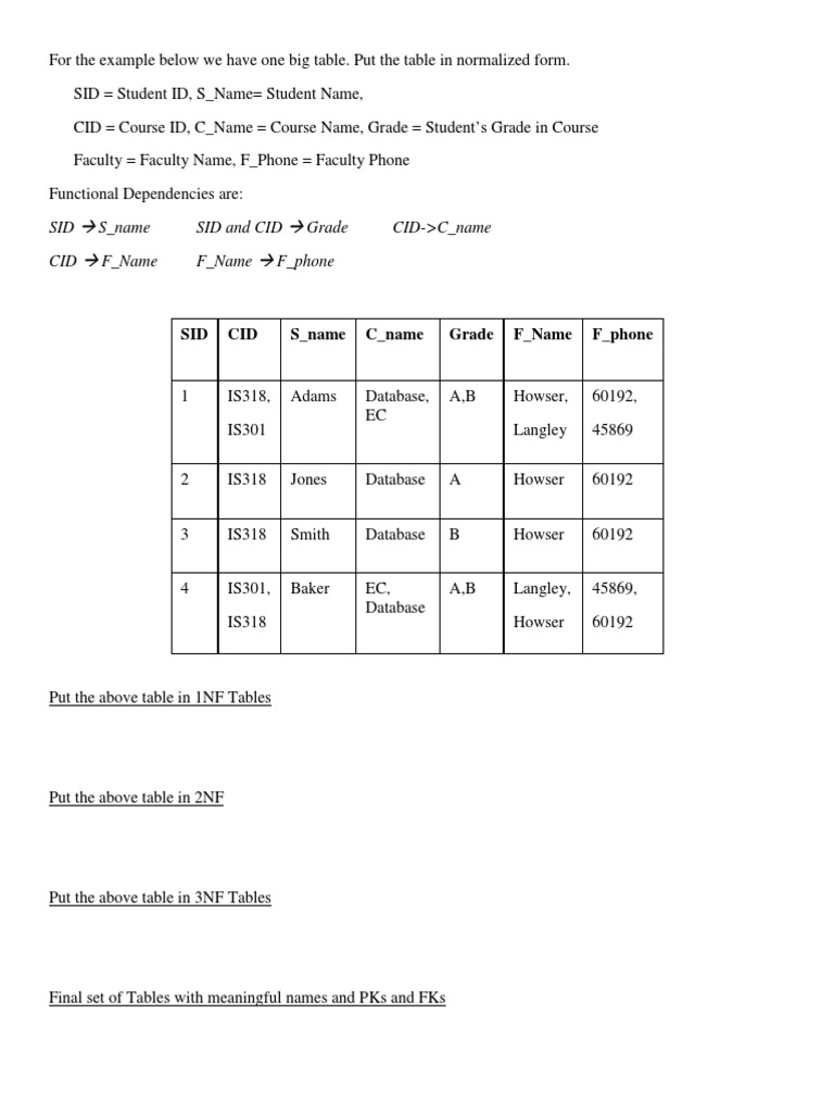 Normalization Exercise 1 | PDF