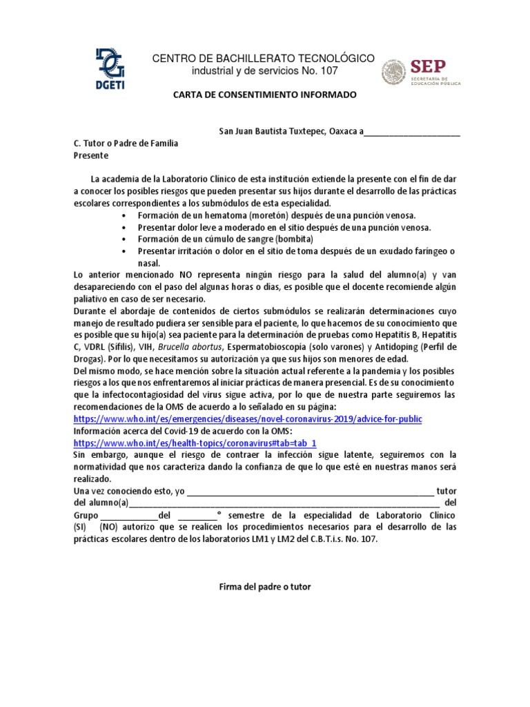 Carta Consentimiento Laboratorio 2023 | PDF | Laboratorios | Inmunología Carta Consentimiento Laboratorio 2023 | PDF | Laboratorios | Inmunología