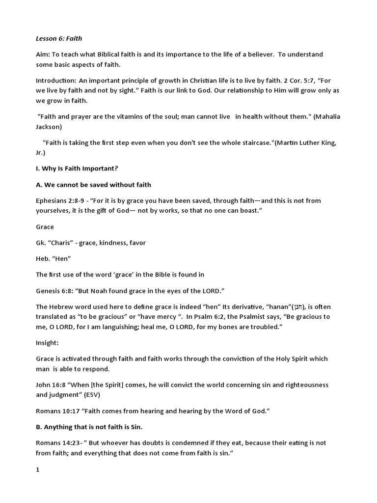Lesson 6 Faith | PDF | Faith | Grace In Christianity