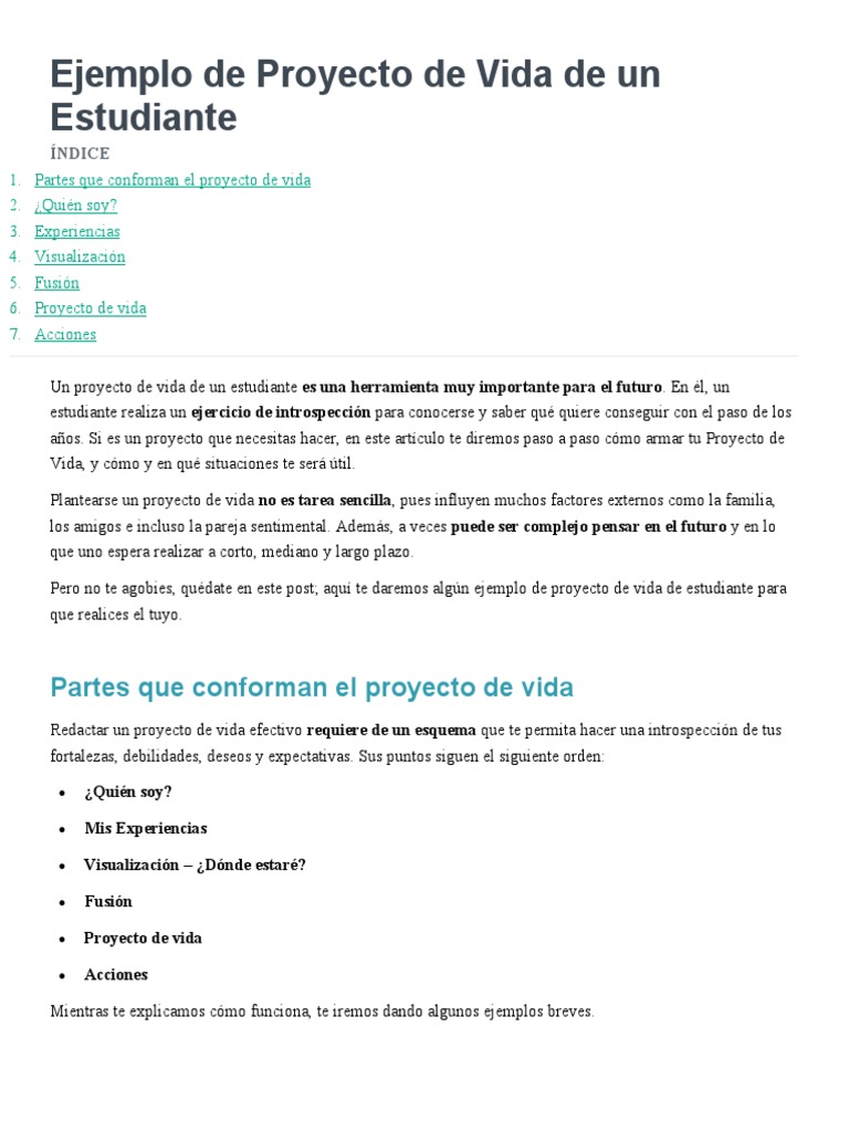 Ejemplo de Proyecto de Vida de Un Estudiante | PDF | Realidad | Vida
