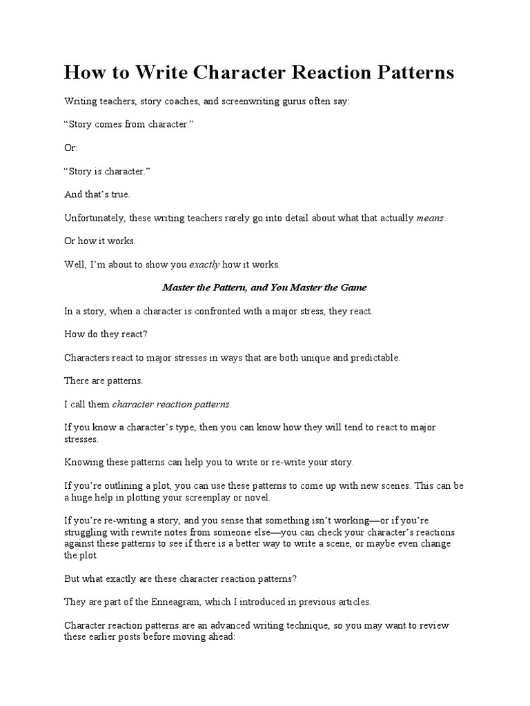 How To Write Character Reaction Patterns | PDF | Plot (Narrative ...