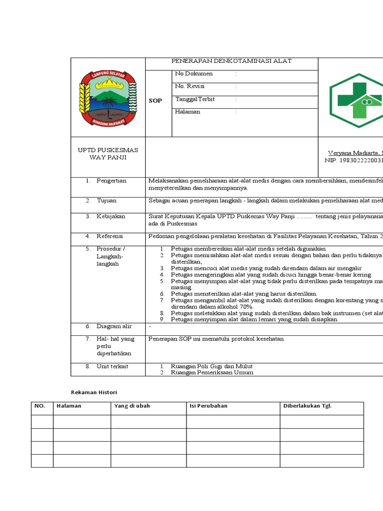 Sop Dekontaminasi Alat PKM Way Panji | PDF | Kesehatan Holistik | Sains & Matematika