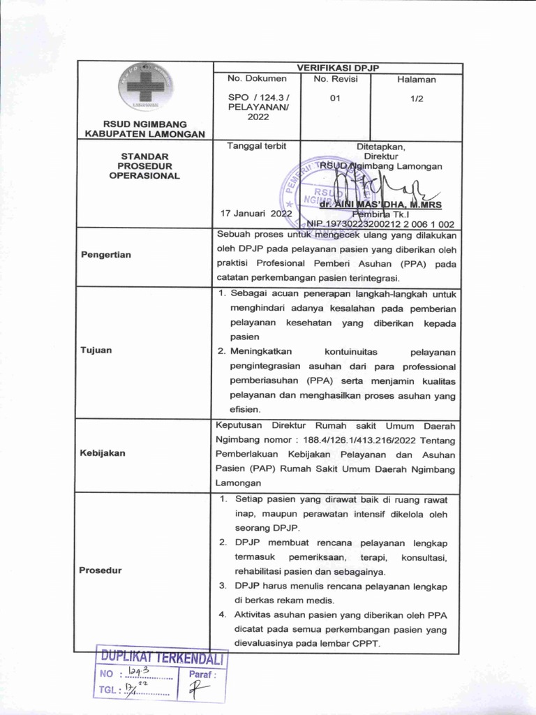 Spo Verifikasi DPJP | PDF