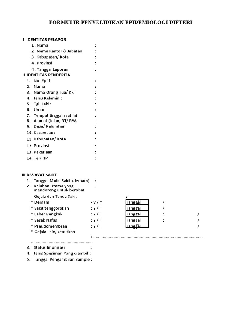 Formulir Penyelidikan Epidemiologi Difteri | PDF