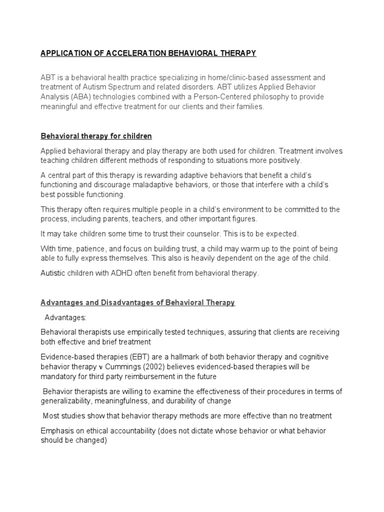 Application of Acceleration Behavioral Therapy | PDF | Psychotherapy ...