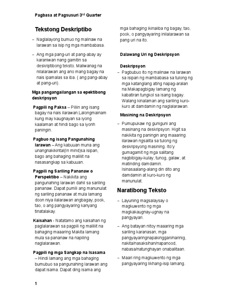 Pagbasa at Pagsususlat 3rd Quarter | PDF