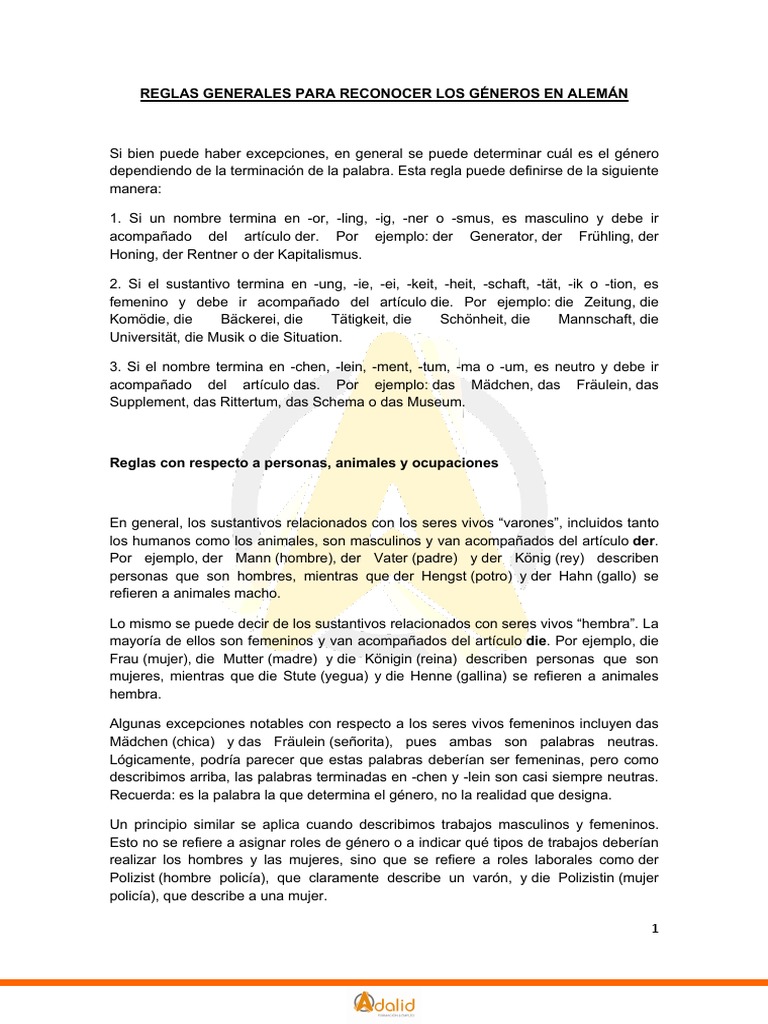 Géneros y artículos en alemán | PDF | Sustantivo