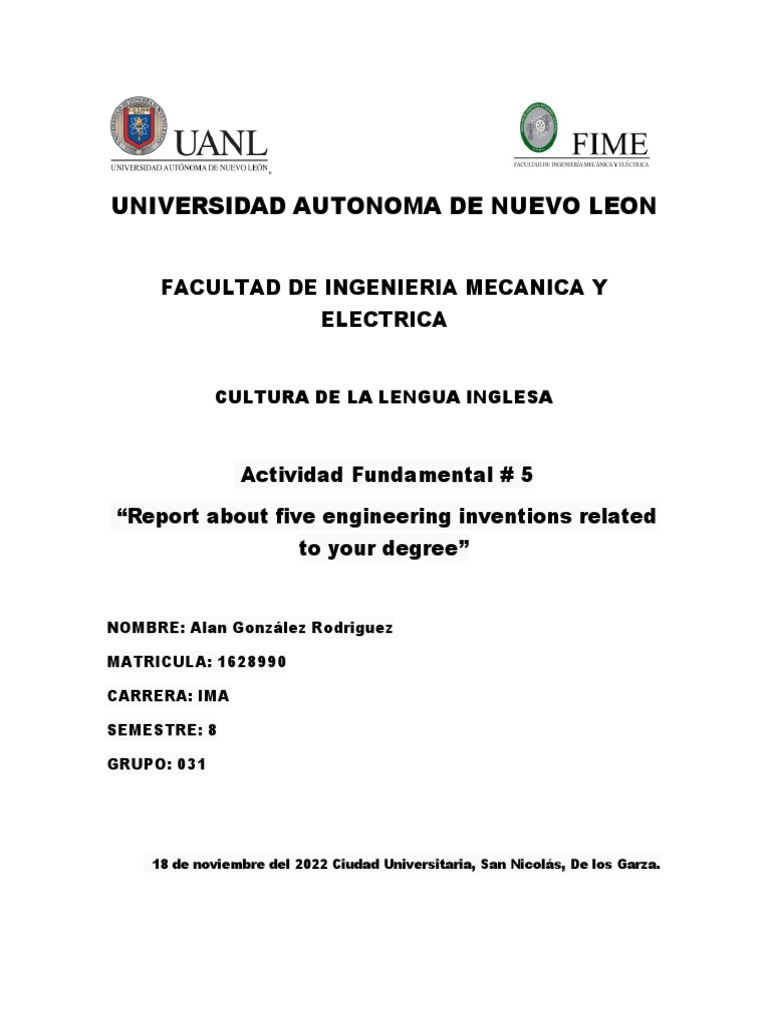 AF 5 Report About Five Engineering Inventions Related To Your Degree ...
