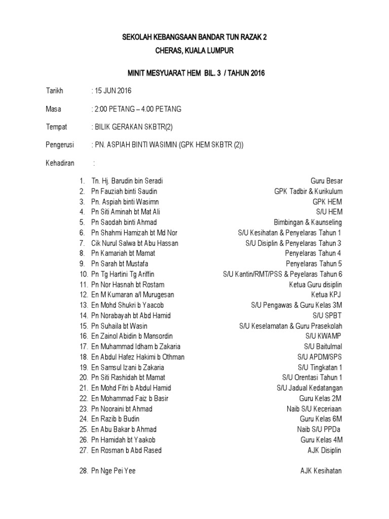 M.MESYUARAT HEM BIL.3 2016-Final | PDF