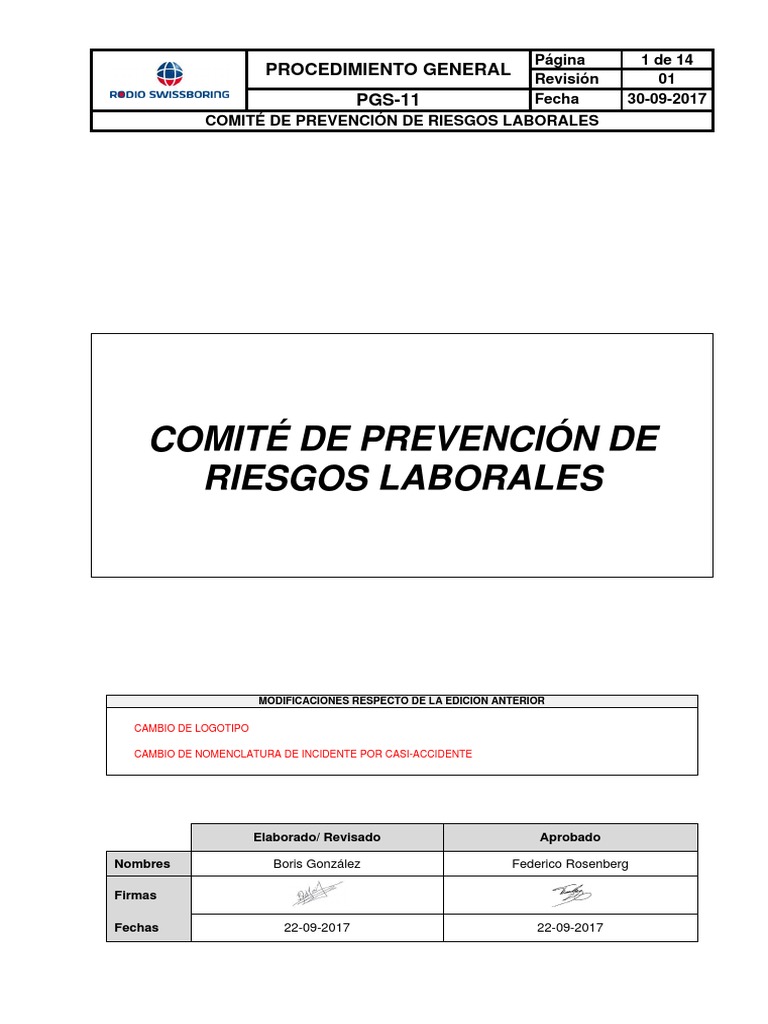 PGS-11-01 Comité de Prevención de Riesgos Laborales | PDF | Seguridad y ...