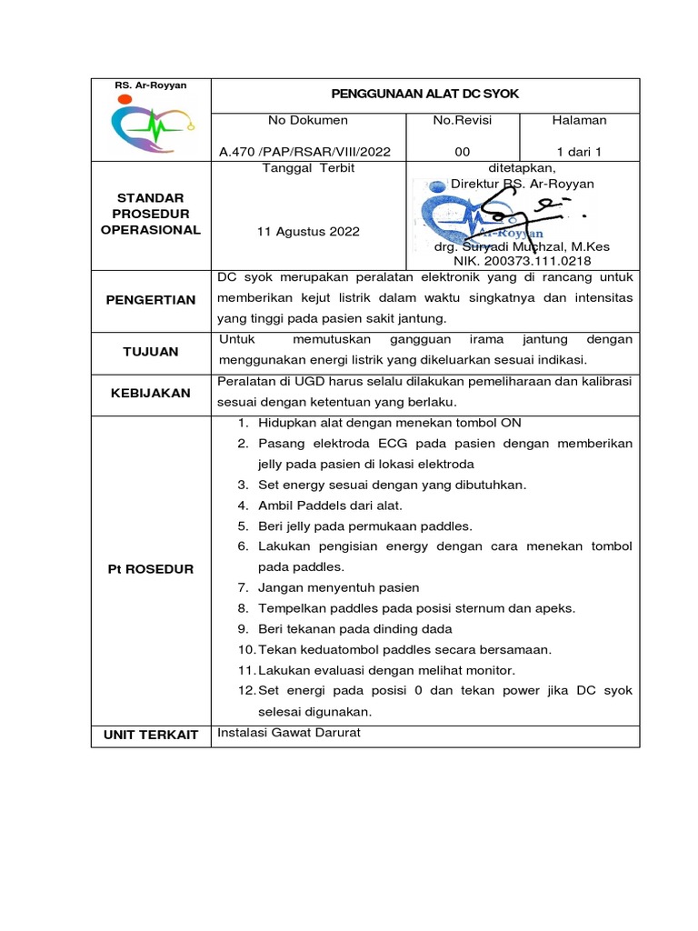 SPO Penggunaan DC Syok | PDF
