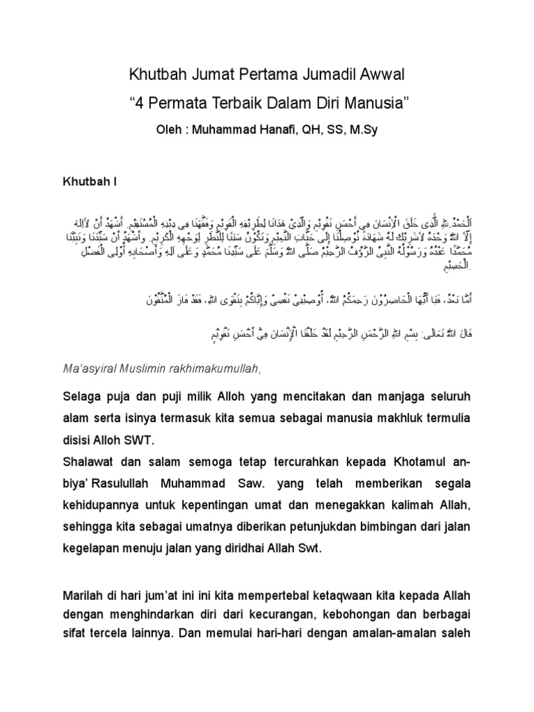 Khutbah Juma'at 1 Jumadil Awwal | PDF | Agama & Spiritualitas