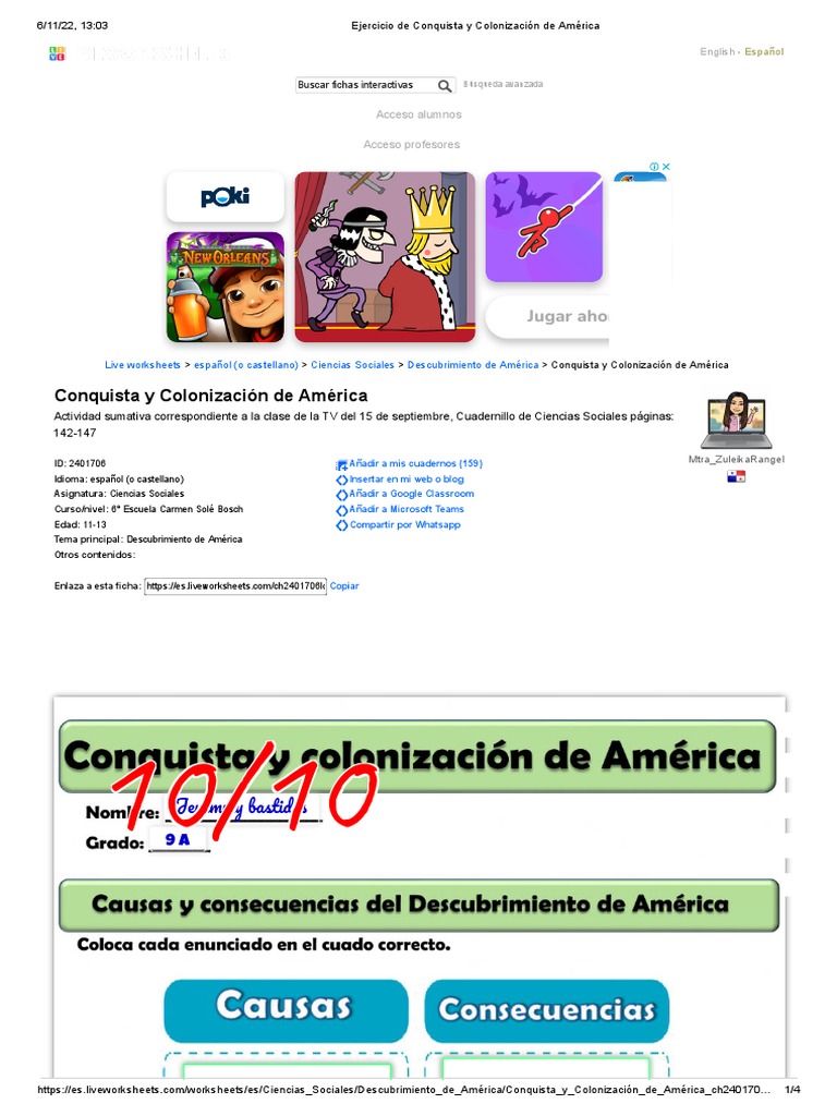 Ejercicio de Conquista y Colonización de América | PDF | Américas ...