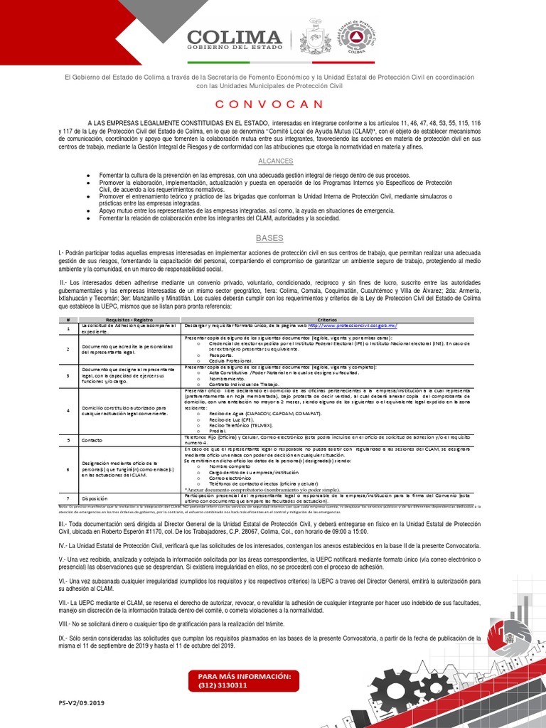Convocatoria Bases y Solicitud Adhesion CLAM 2019 | PDF | Defensa Civil ...